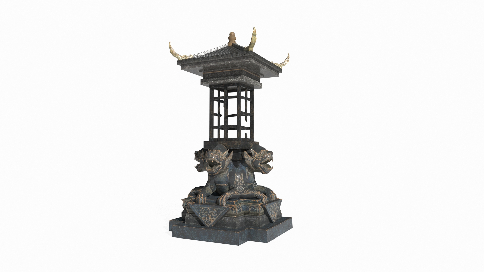 3D Asian Ancient Architecture And Garden God Beast Stone Lamp ...
