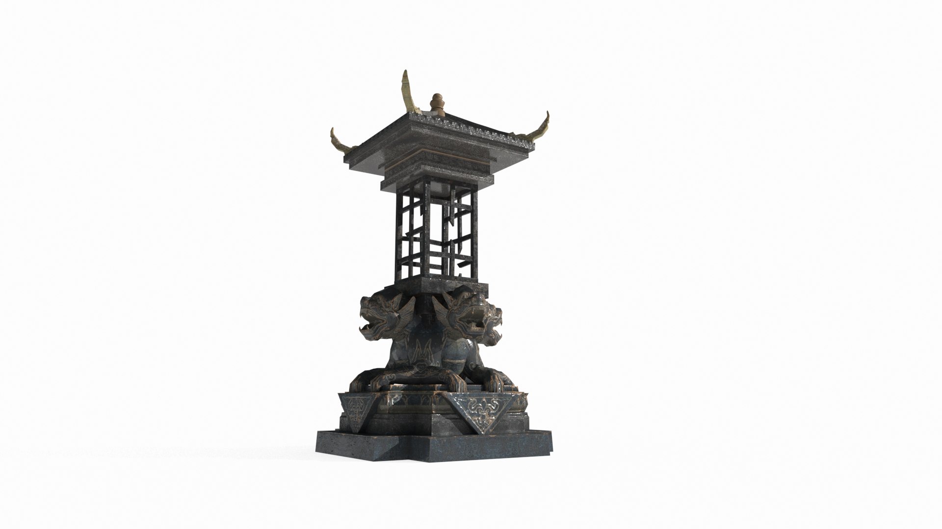 3D Asian Ancient Architecture And Garden God Beast Stone Lamp ...