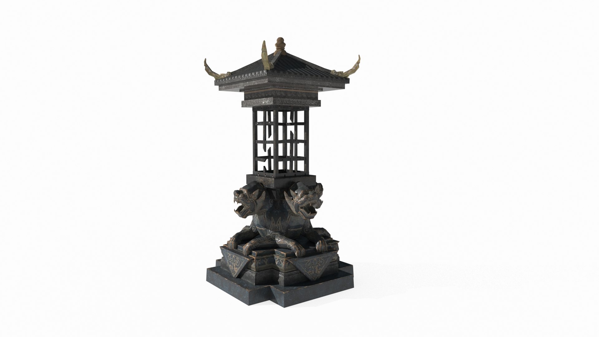 3D Asian Ancient Architecture And Garden God Beast Stone Lamp ...
