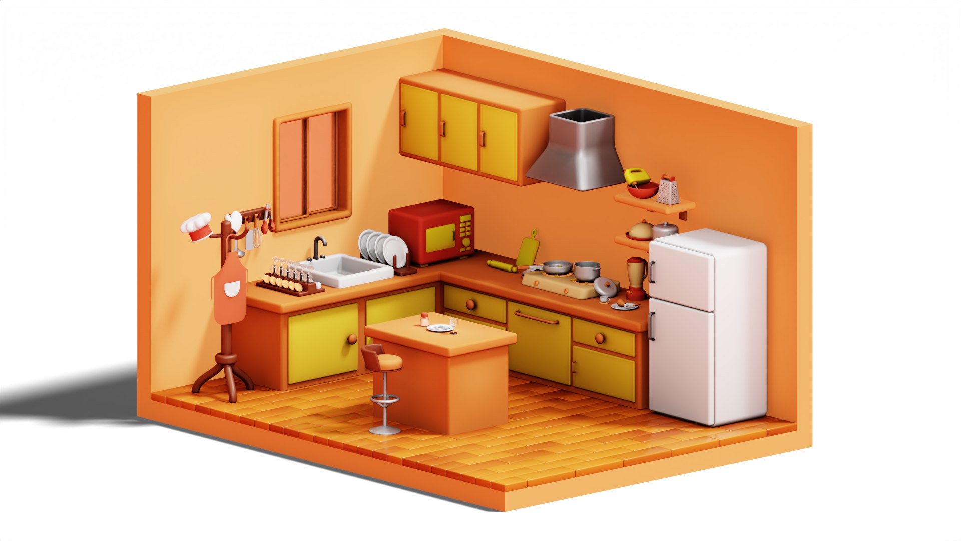 3D Kitchen Room Set Model - TurboSquid 2249430