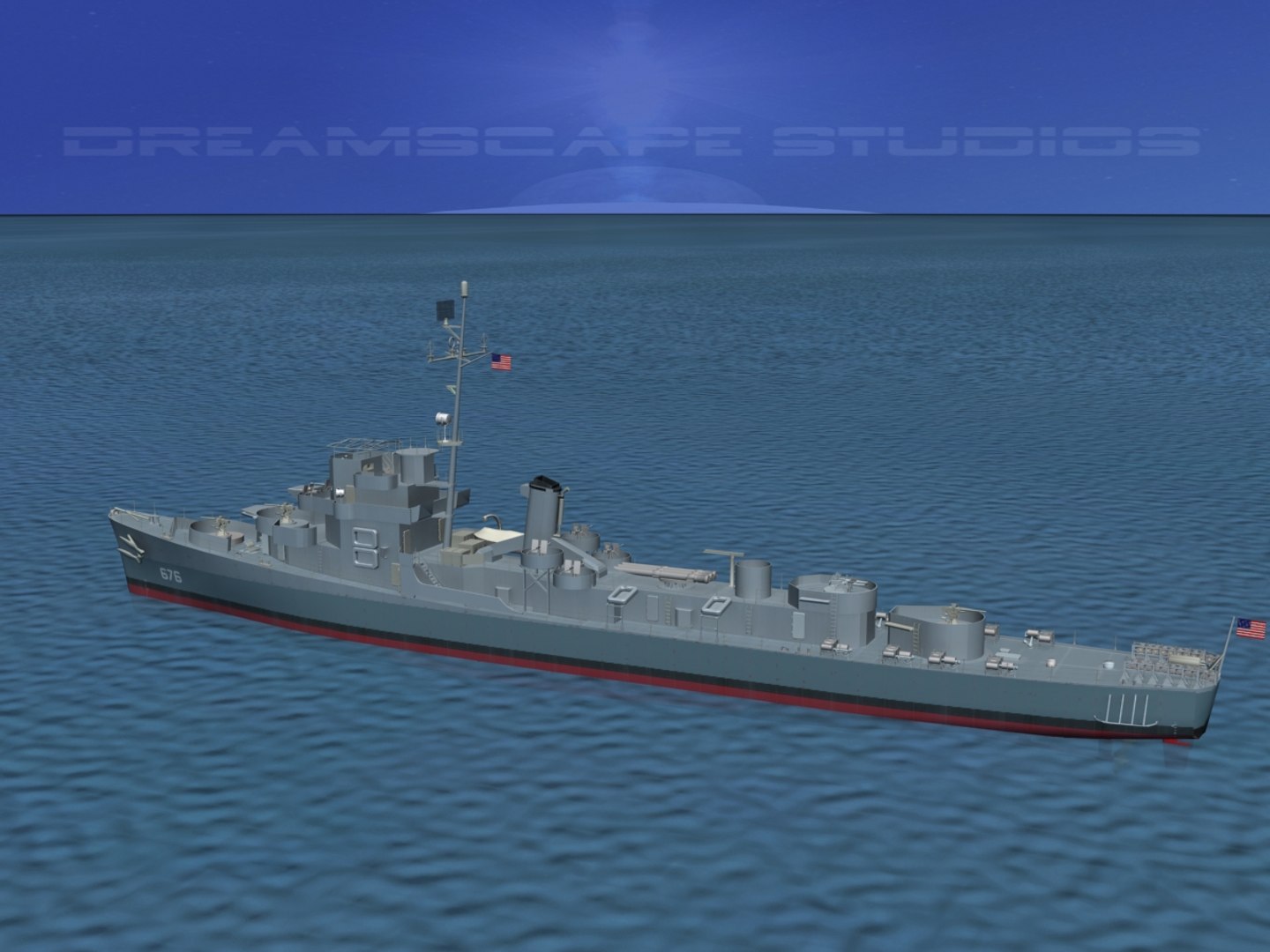 3d Model Guns Buckley Class Destroyer