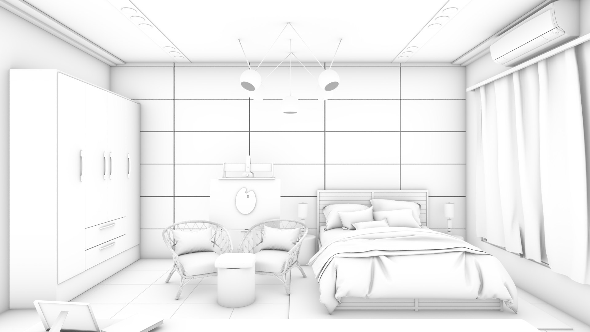 3D bedroom scene model - TurboSquid 1326850