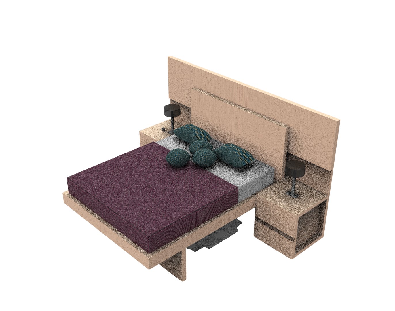3D Double Bed With Other Elements - TurboSquid 2067082