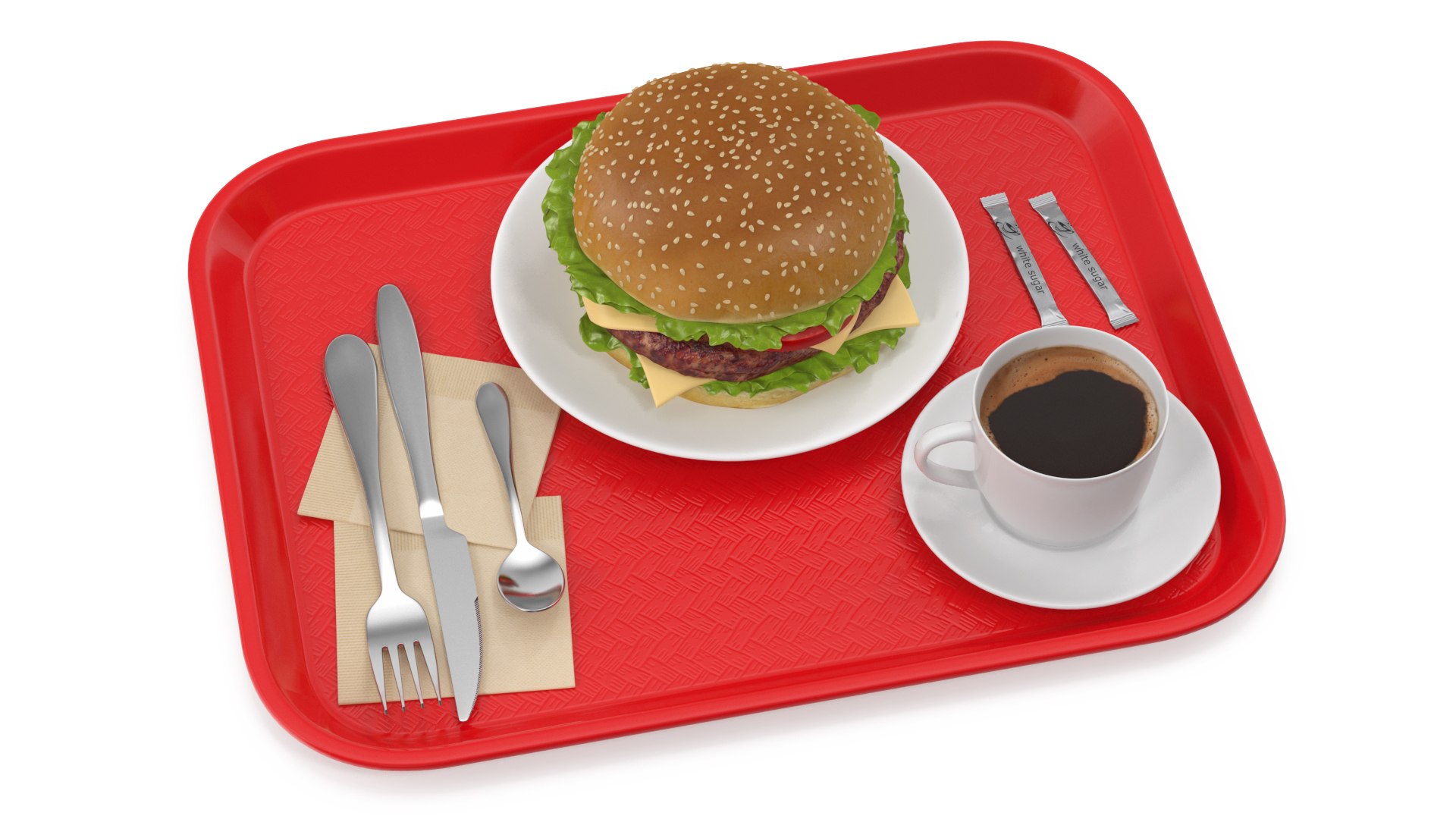 3D Fast Food Tray With Burger And Coffee - TurboSquid 2024653