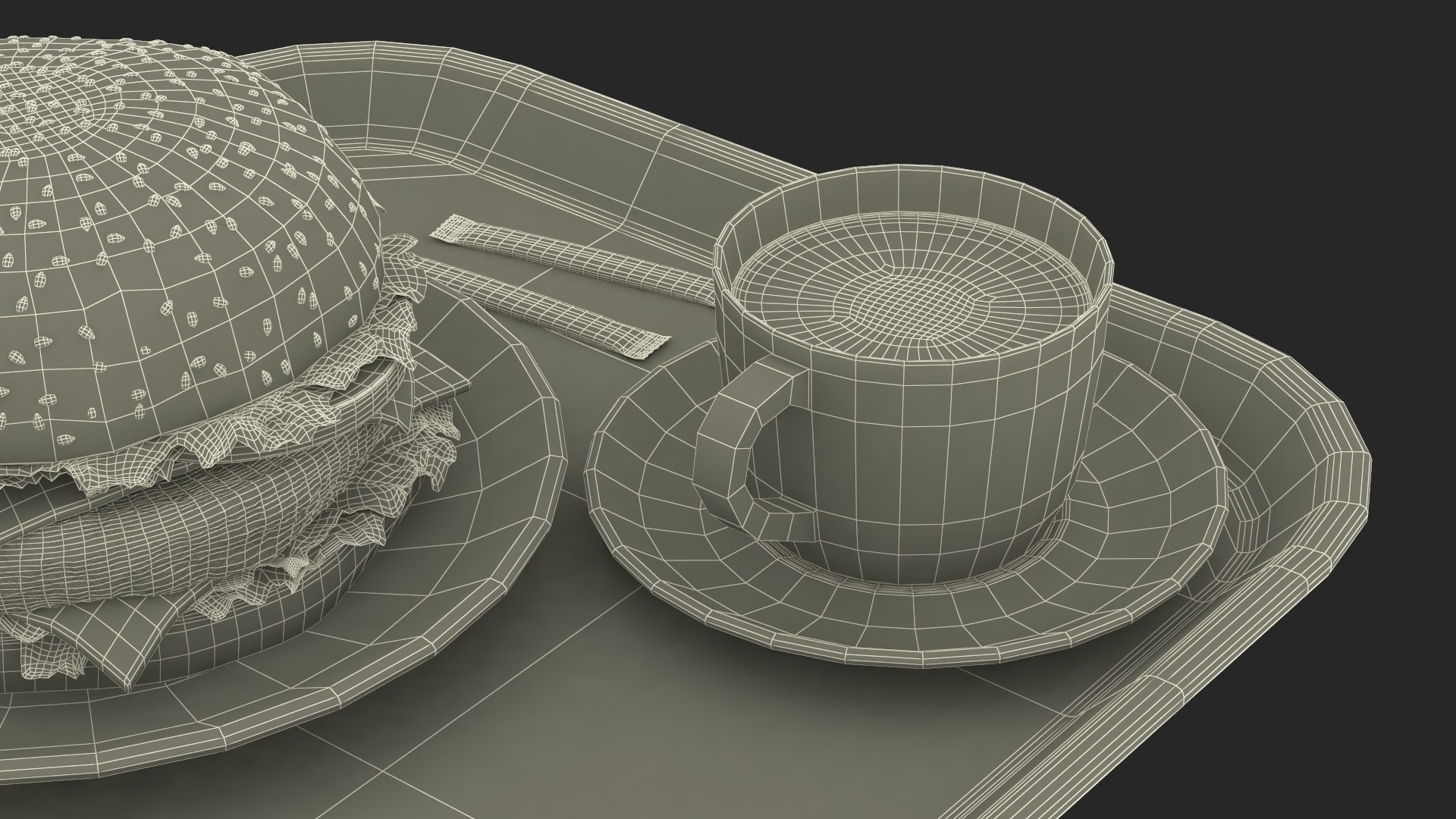 3D Fast Food Tray with Burger and Coffee - TurboSquid 2024653