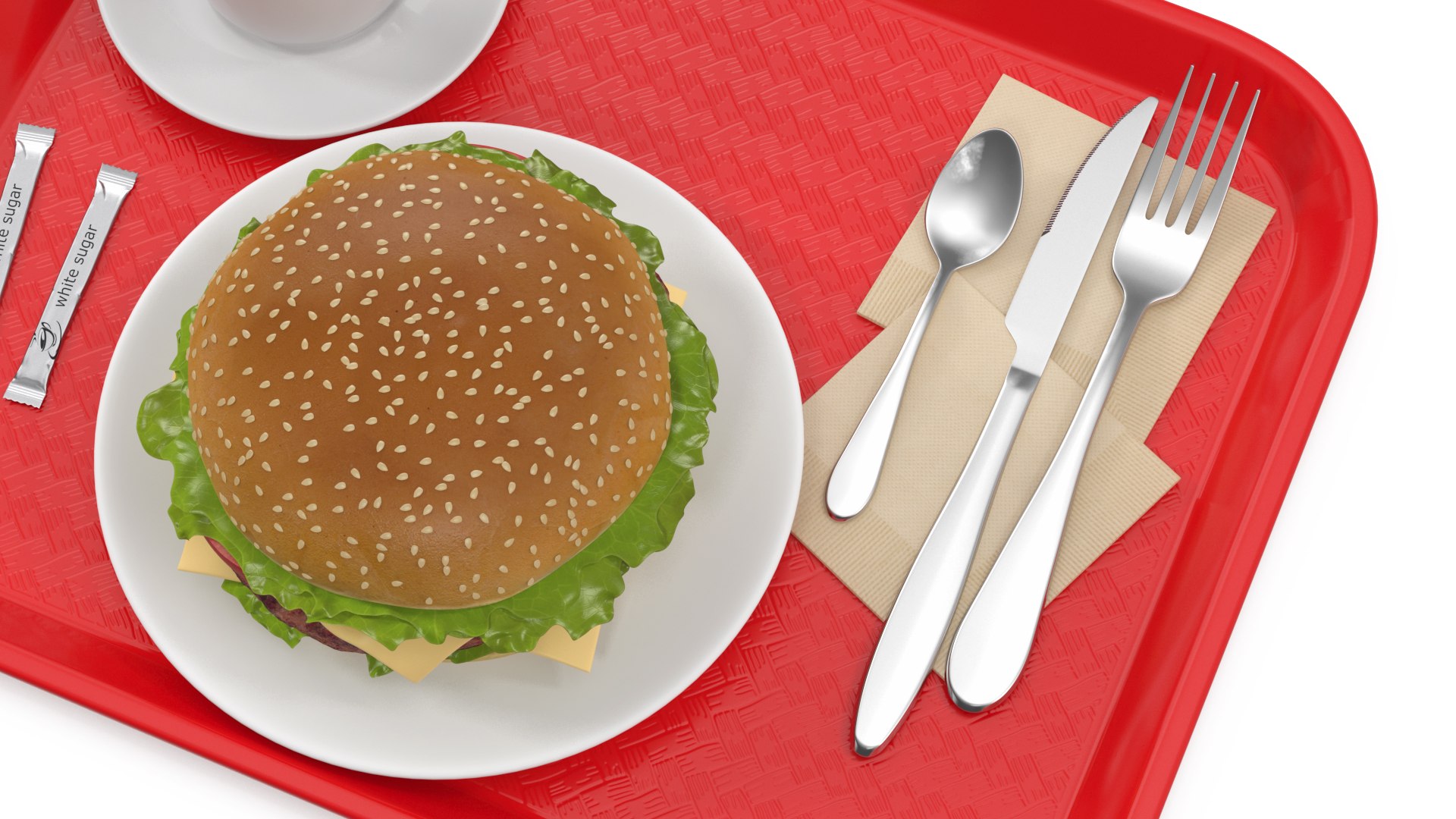3D Fast Food Tray With Burger And Coffee - TurboSquid 2024653