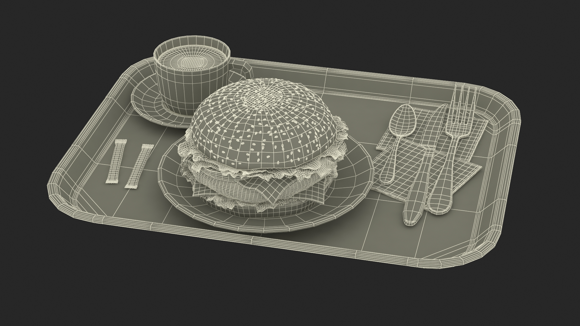 3D Fast Food Tray With Burger And Coffee - TurboSquid 2024653