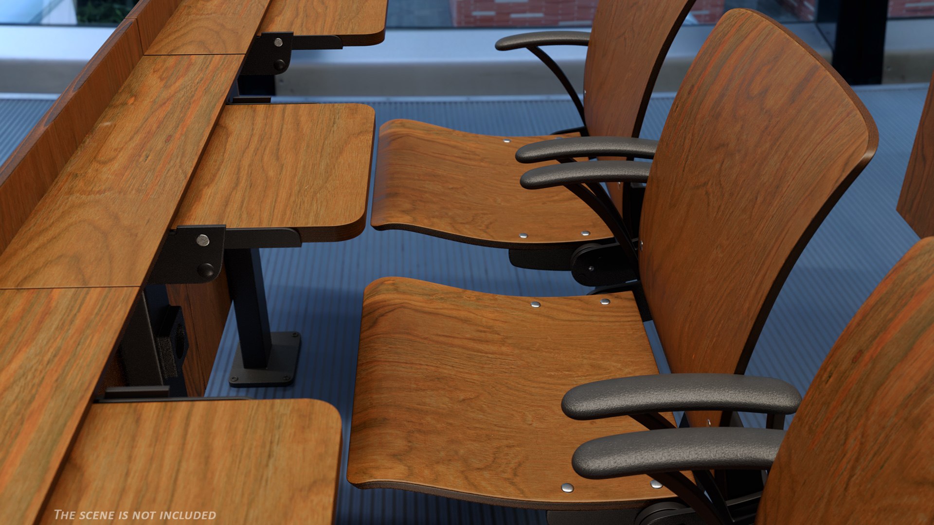 3D Model Auditorium Chairs And Tables Dark Wood - TurboSquid 1957891