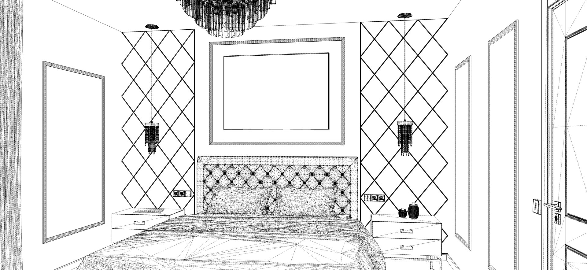 3D Luxury Bedroom With Diamond Shaped Mirrors Model - TurboSquid 1831272