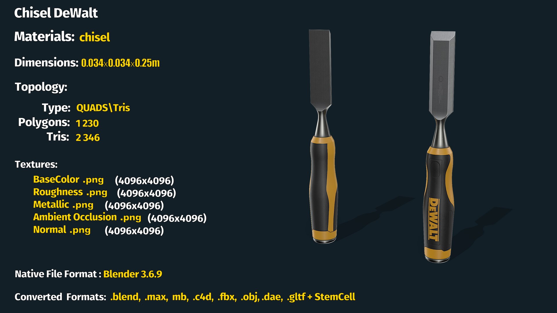 Chisel DeWalt 3D Model - TurboSquid 2223802