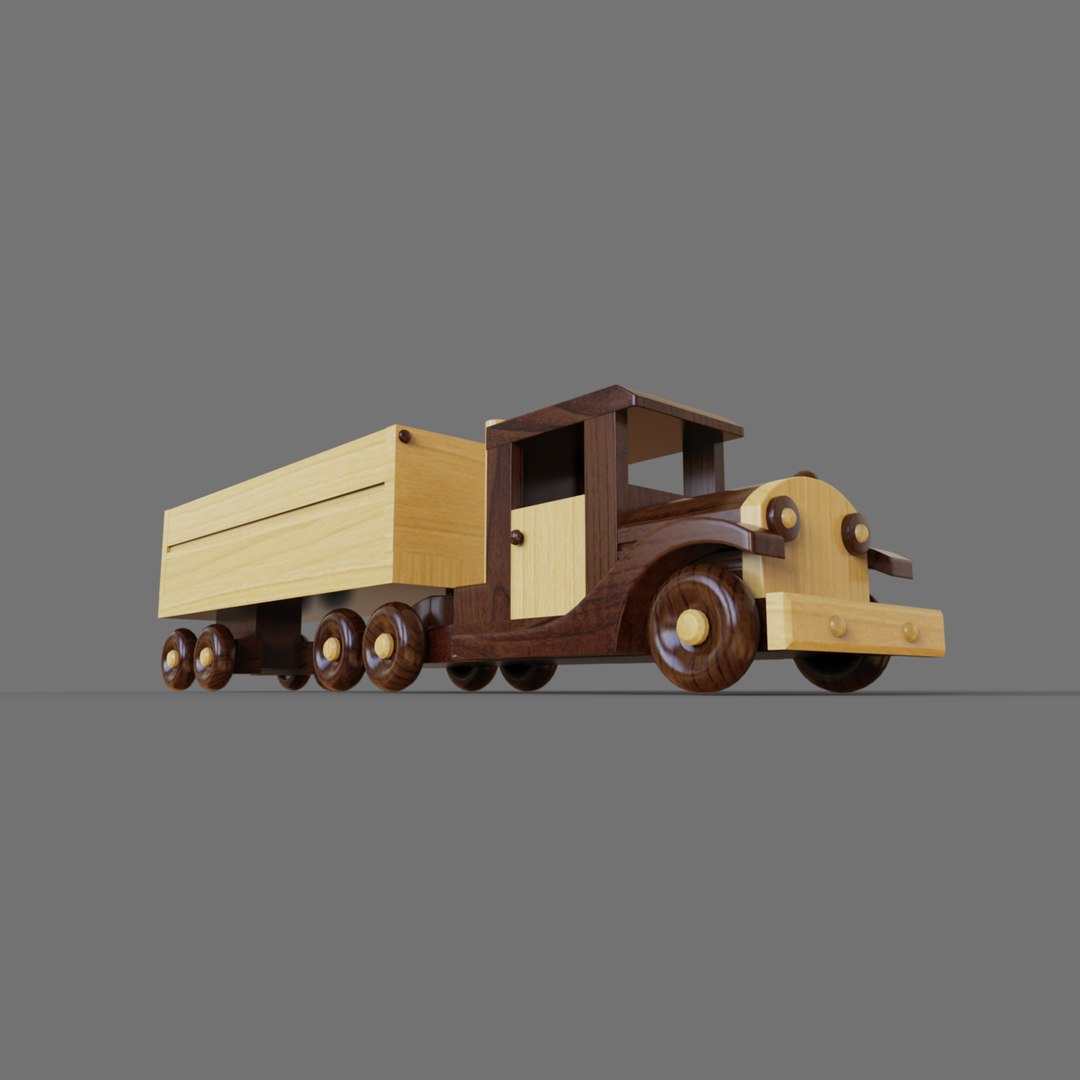 3D Simple Wood Toy Truck With Trailer DIY - TurboSquid 2281551