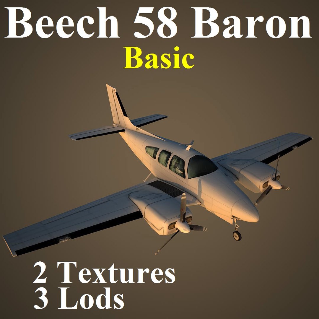 3d model beech 58 basic aircraft