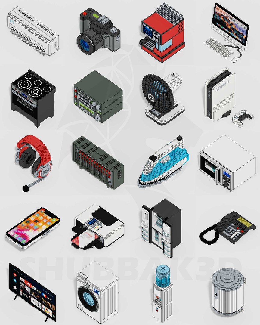 3D Voxel Electronics Pack 20 Items - TurboSquid 2022834