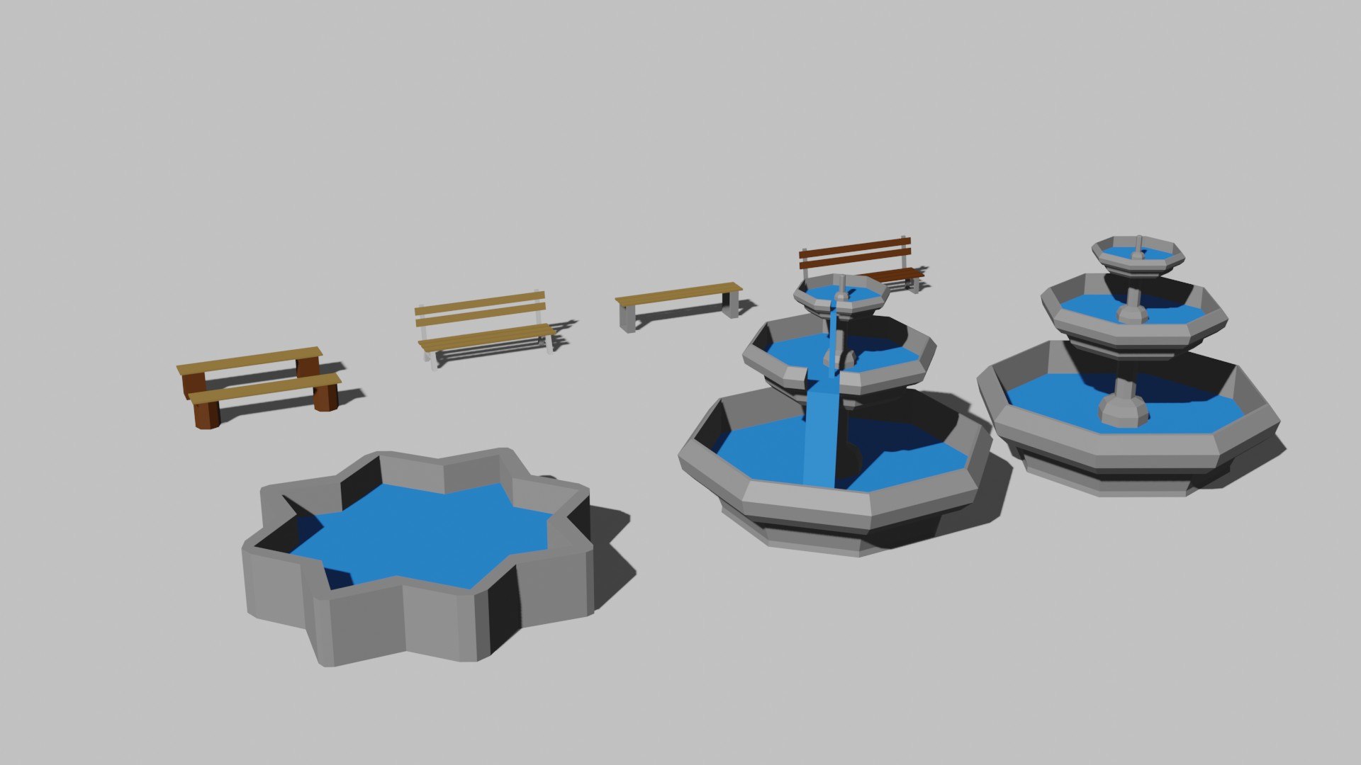3D Benches And Fountain - Park Assets - TurboSquid 2094106