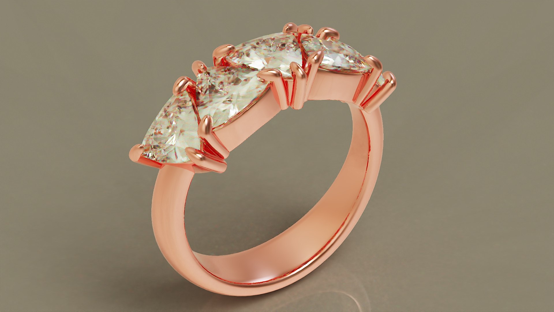 Prong Set Trillion Shape Diamond Five Stone Ring 3D Model - TurboSquid ...