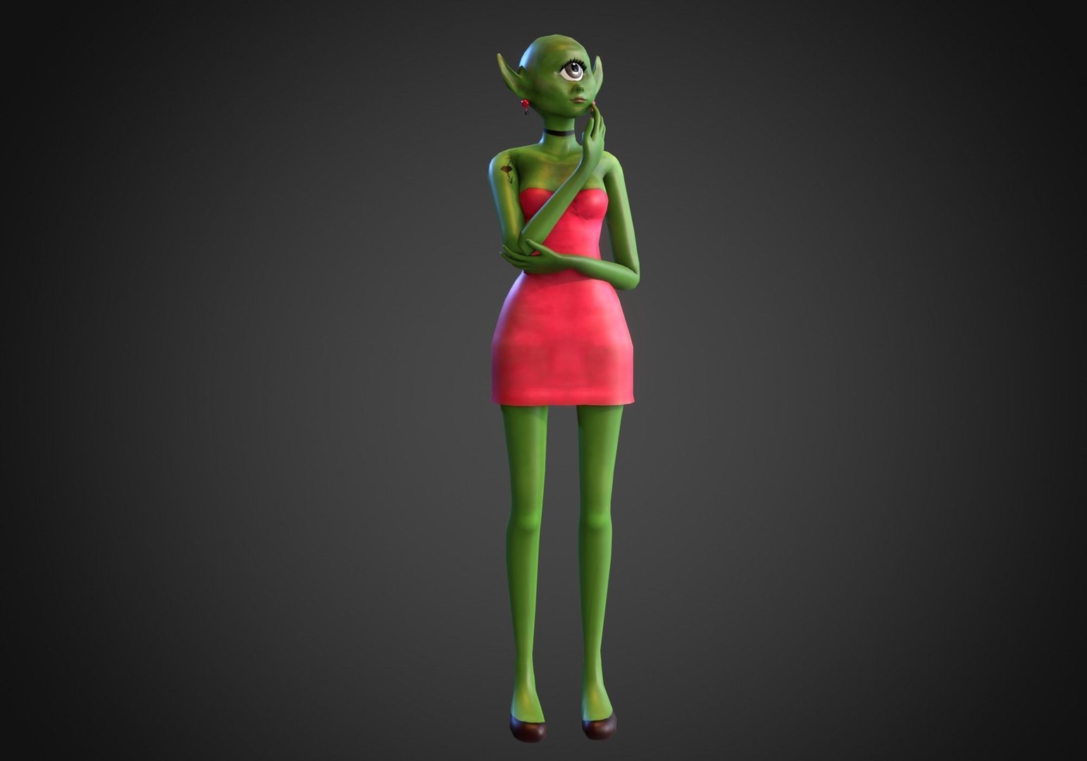 3D Model Green Alien Girl Rigged Low Poly - TurboSquid 1888428