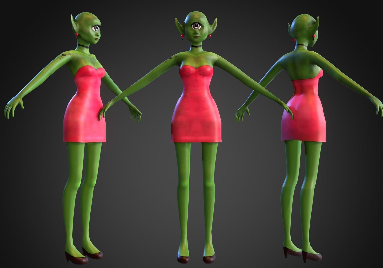 3D Model Green Alien Girl Rigged Low Poly - TurboSquid 1888428