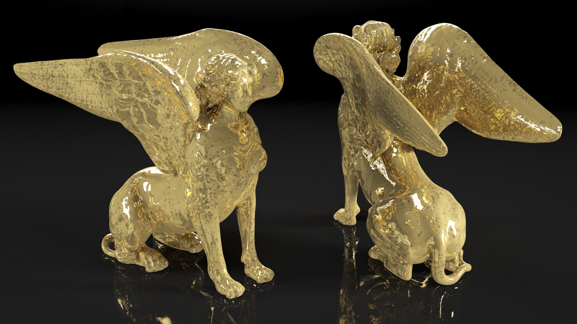 3D Winged Sphinx Gold Sculpture Model - TurboSquid 1851752