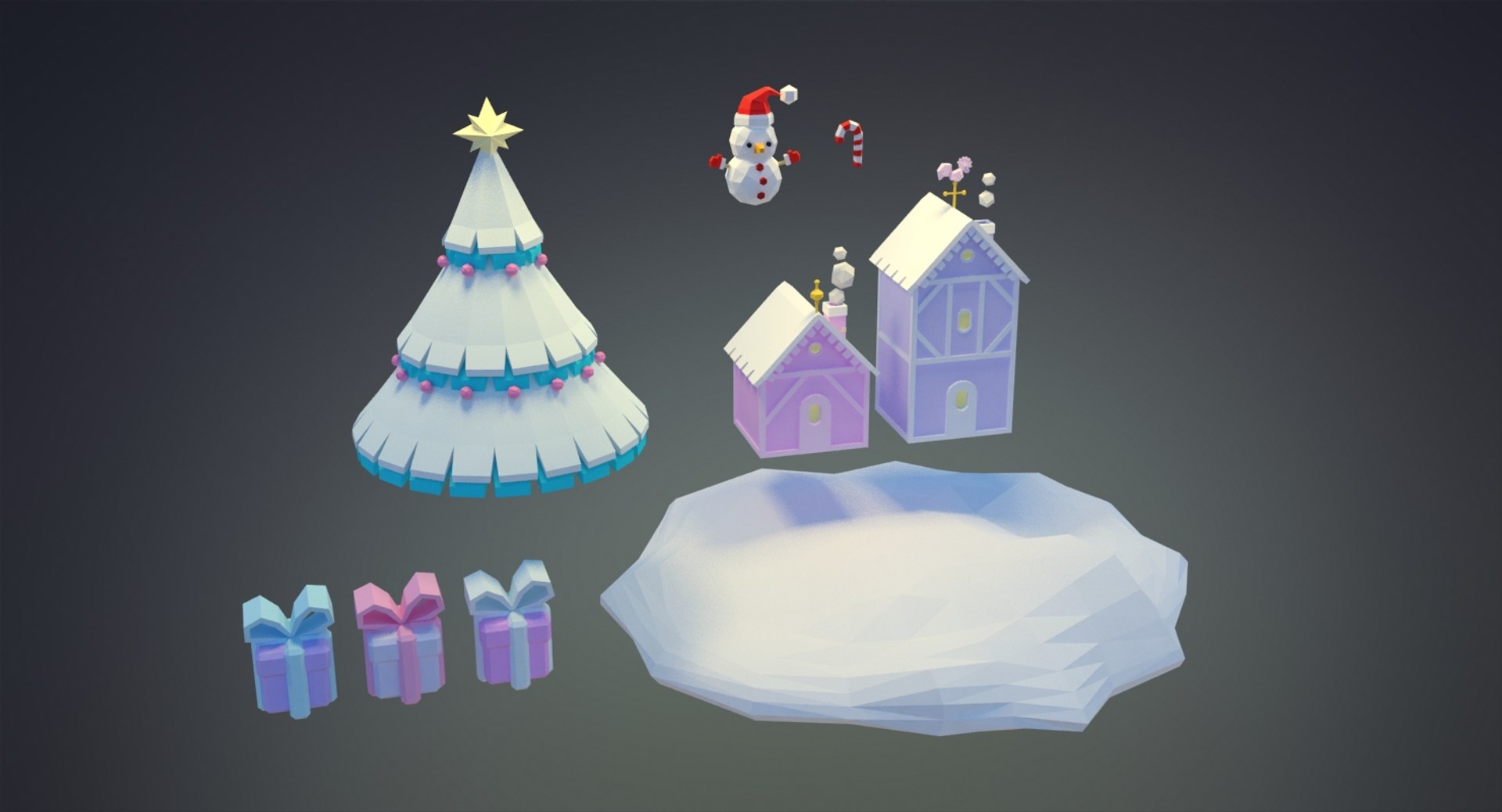 3D Model Cartoon Christmas City Snowtree - TurboSquid 1349326