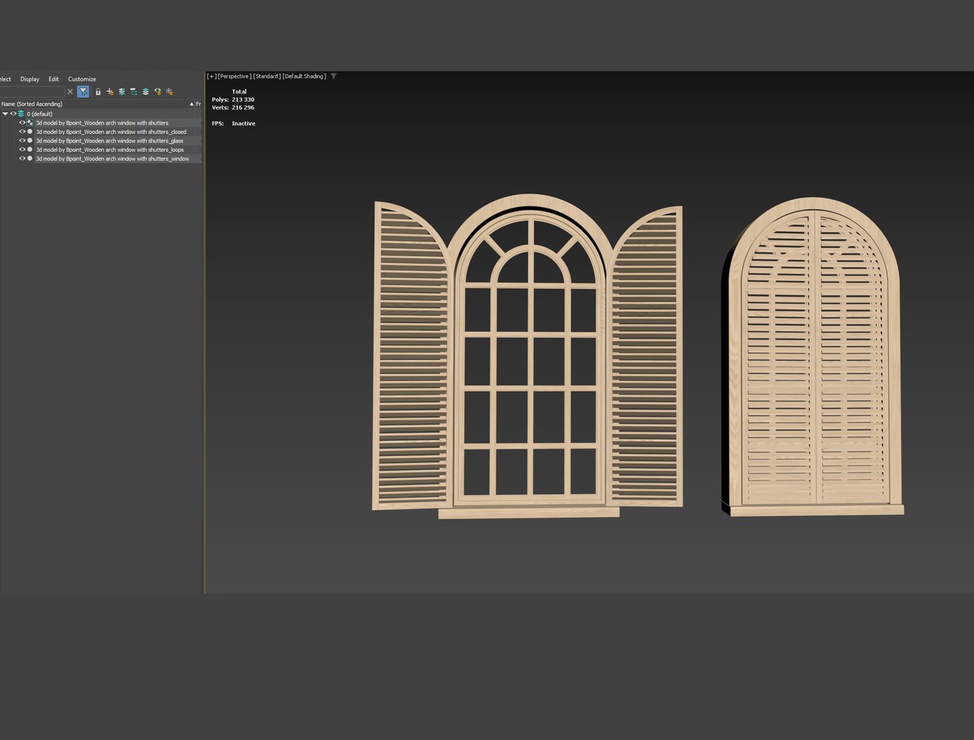 3D Model Wooden Arch Window With Shutters V1 - TurboSquid 2285002