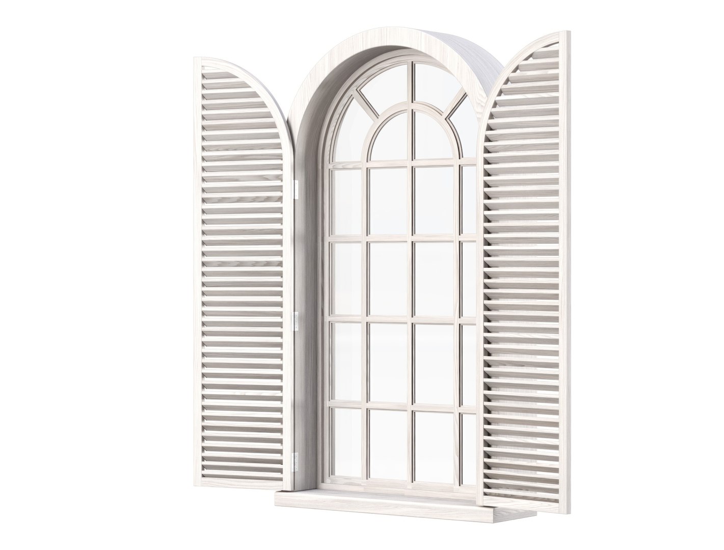 3D Model Wooden Arch Window With Shutters V1 - TurboSquid 2285002