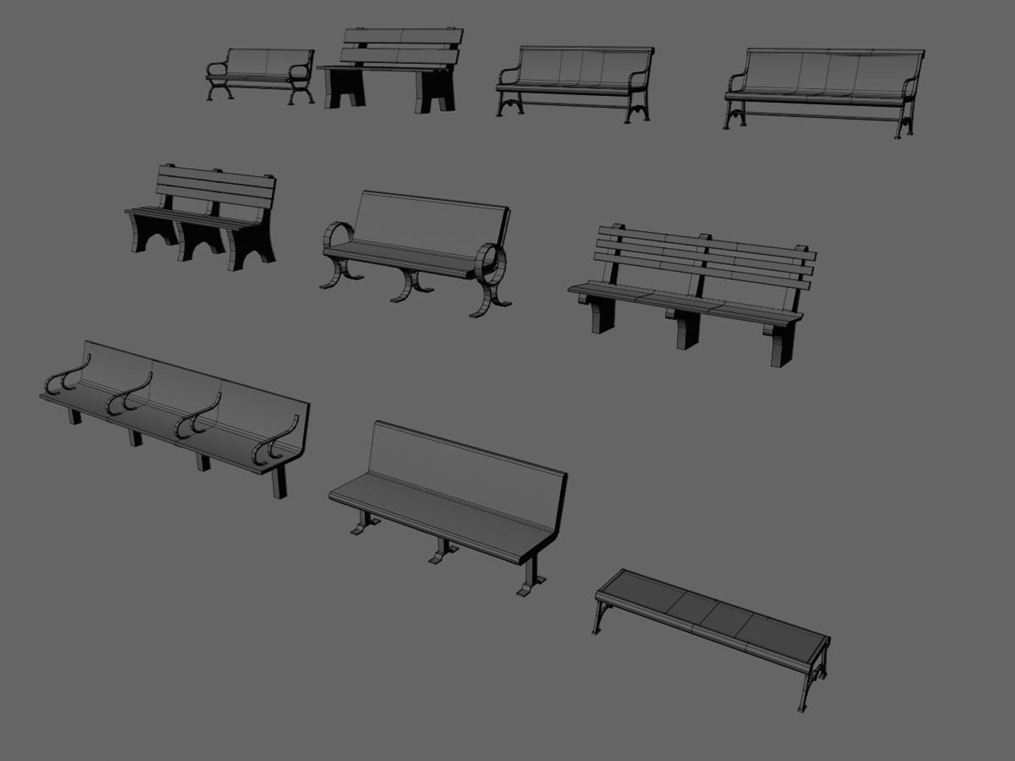 pack benches 3d model