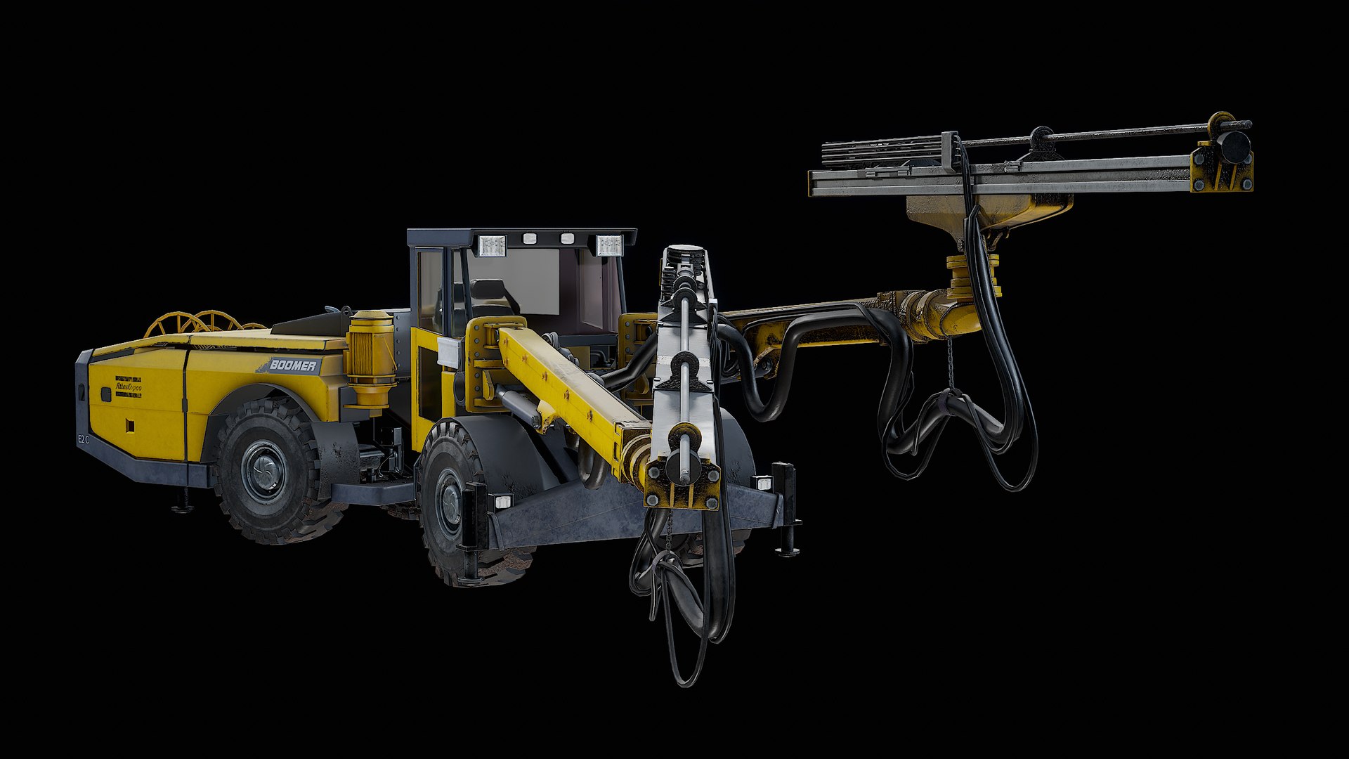 Atlas Copco Boomer E2 C Underground Drilling Rig Rigged PBR 3D model ...