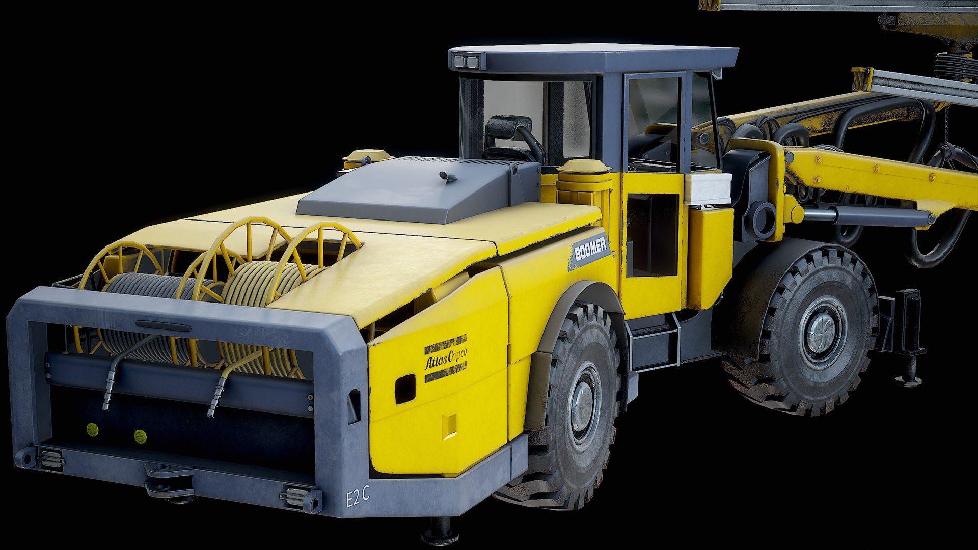 Atlas Copco Boomer E2 C Underground Drilling Rig Rigged PBR 3D model ...