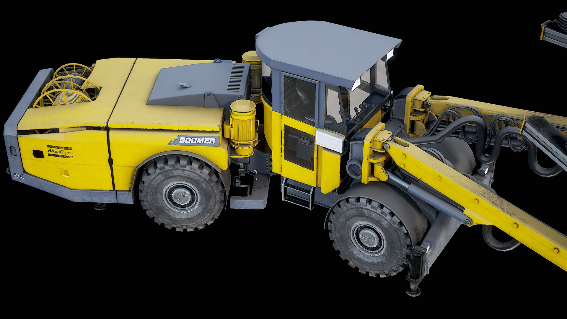 Atlas Copco Boomer E2 C Underground Drilling Rig Rigged PBR 3D model ...