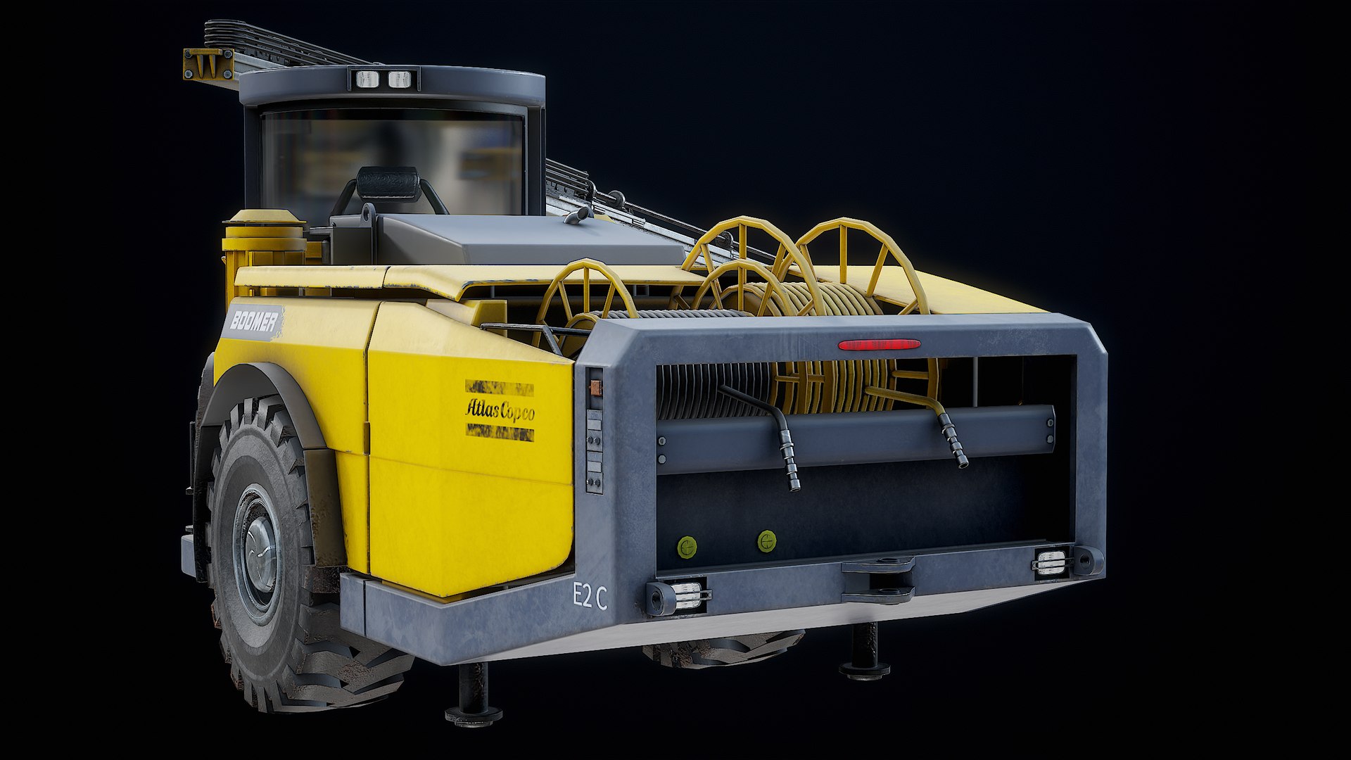 Atlas Copco Boomer E2 C Underground Drilling Rig Rigged PBR 3D model ...