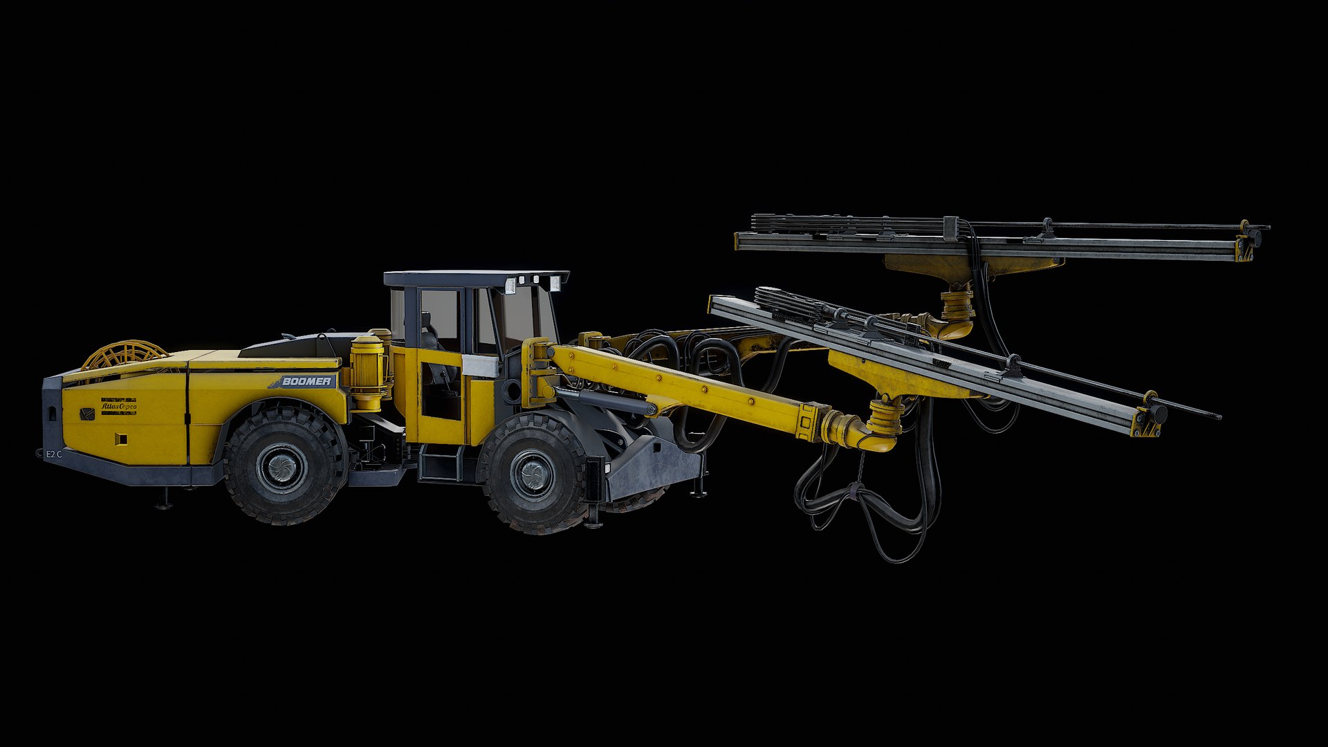 Atlas Copco Boomer E2 C Underground Drilling Rig Rigged PBR 3D model ...