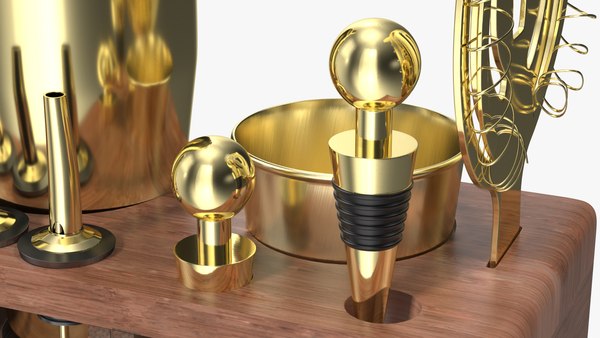 Gold Bar Kit with Wooden Stand 21 Pieces model - TurboSquid 1793822