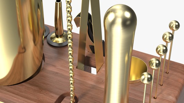 Gold Bar Kit with Wooden Stand 21 Pieces model - TurboSquid 1793822