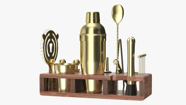 Gold Bar Kit with Wooden Stand 21 Pieces model - TurboSquid 1793822