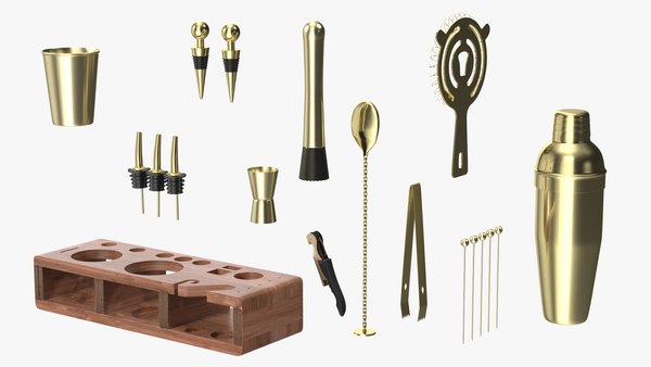 Gold Bar Kit with Wooden Stand 21 Pieces model - TurboSquid 1793822