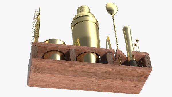 Gold Bar Kit with Wooden Stand 21 Pieces model - TurboSquid 1793822