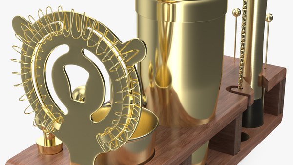 Gold Bar Kit with Wooden Stand 21 Pieces model - TurboSquid 1793822