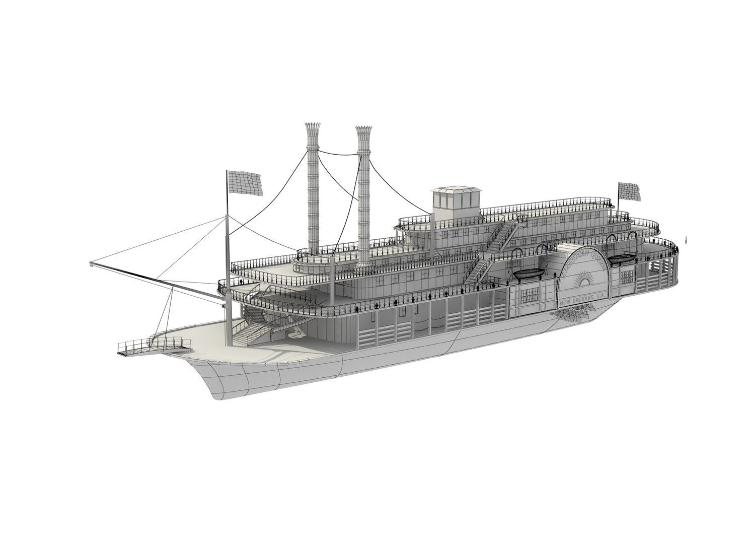 historic paddle river boat 3d model