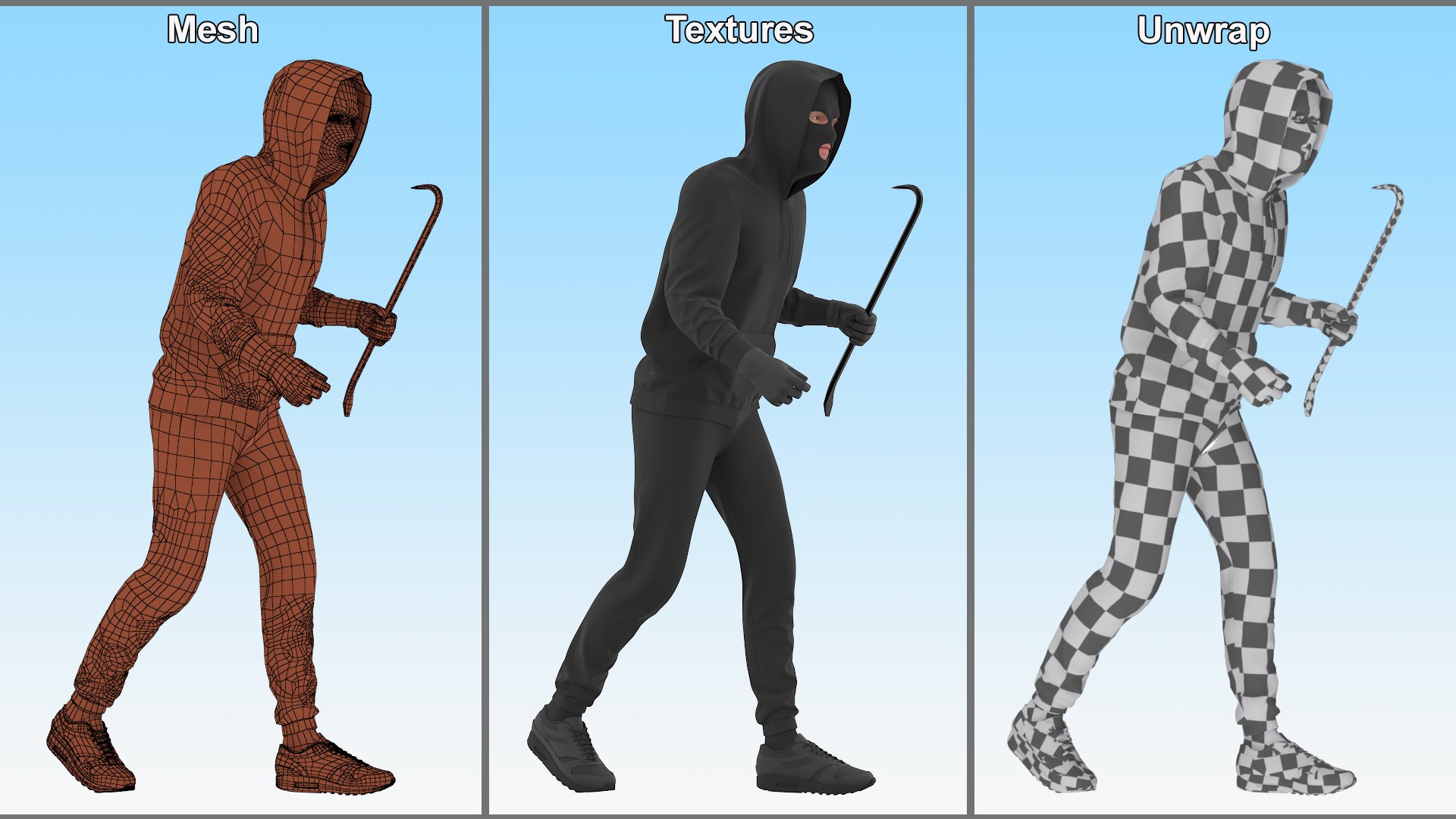 3D Hooded Thief Figure Stealth Pose - TurboSquid 2328264