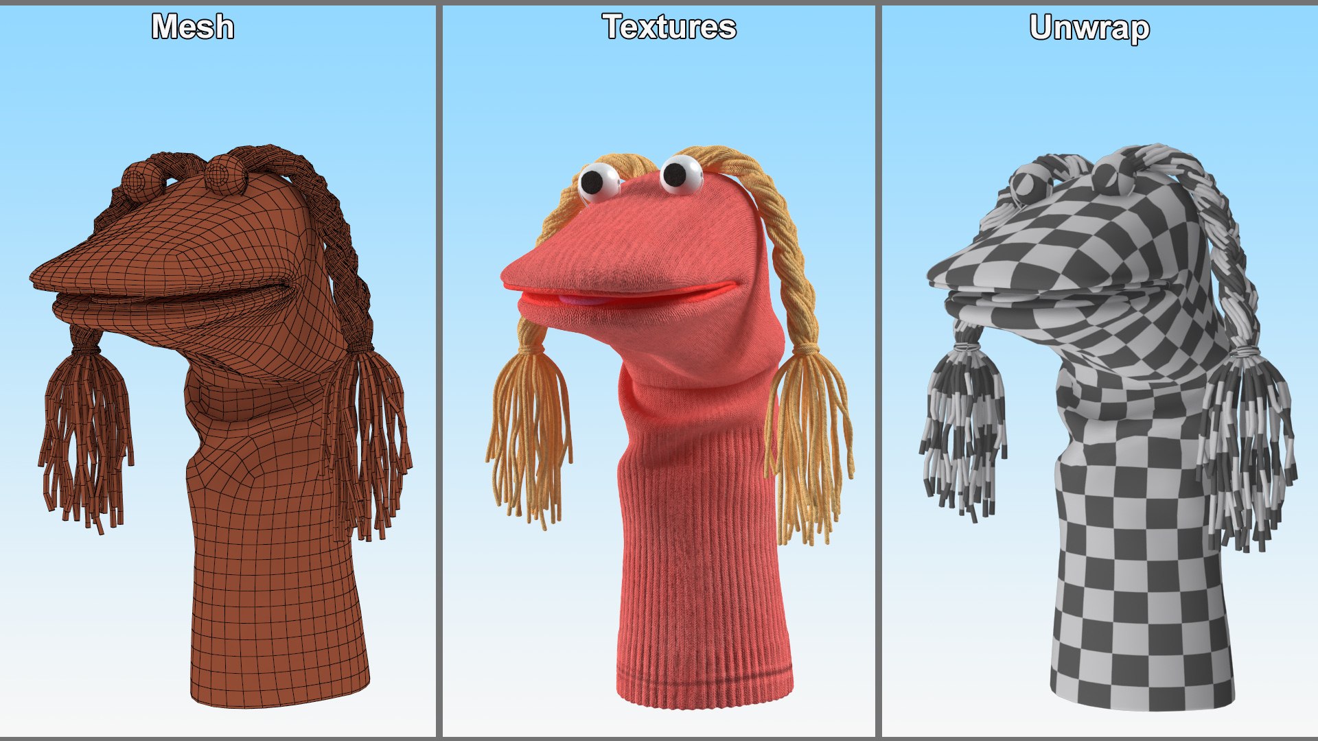 3D Sock Puppet With Googly Eyes Girl Pink - TurboSquid 2270260