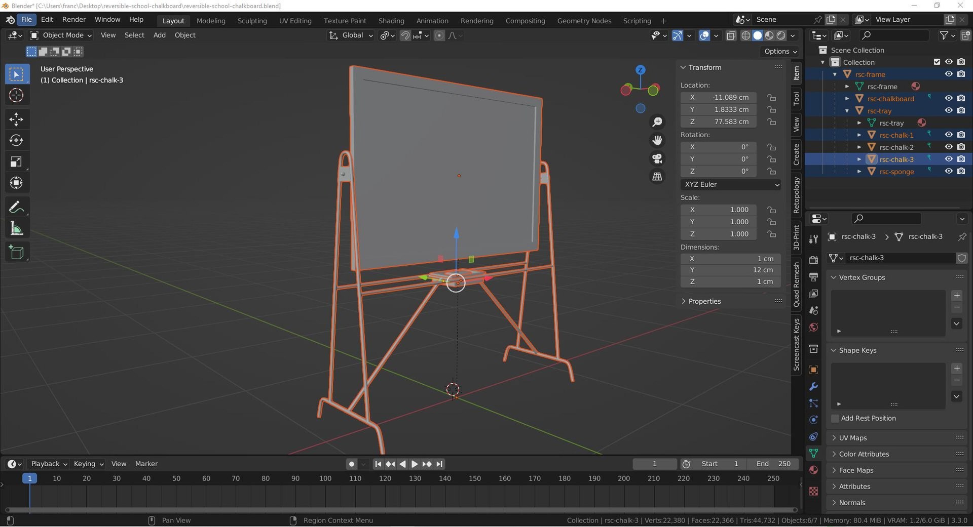 3D Reversible School Chalkboard - TurboSquid 2048238