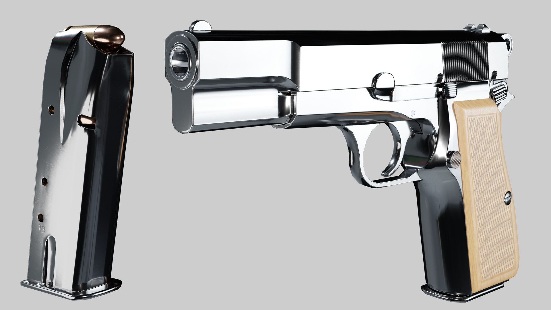 3D Hi-Power Pistol Rigged Model - TurboSquid 2392698