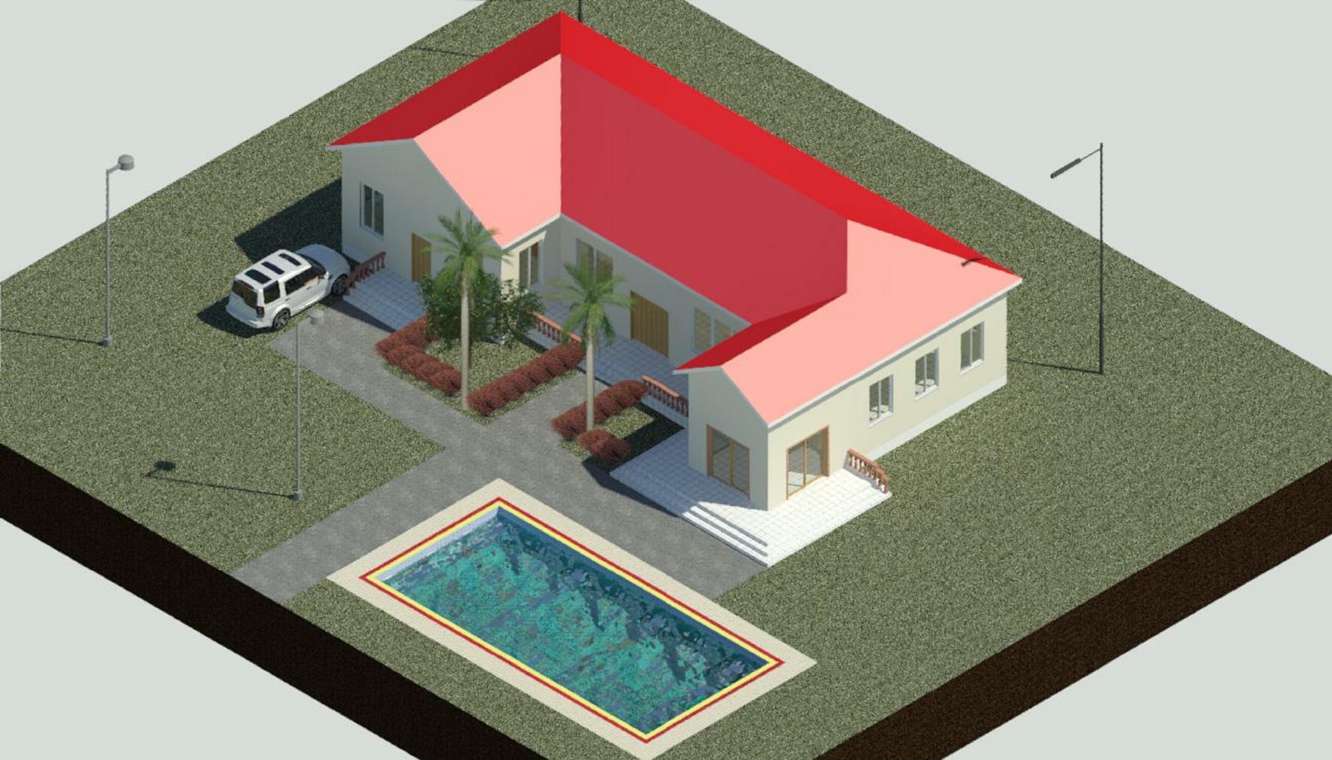 3D Resort House Pitched Roof With Swimming Pool - TurboSquid 2061747