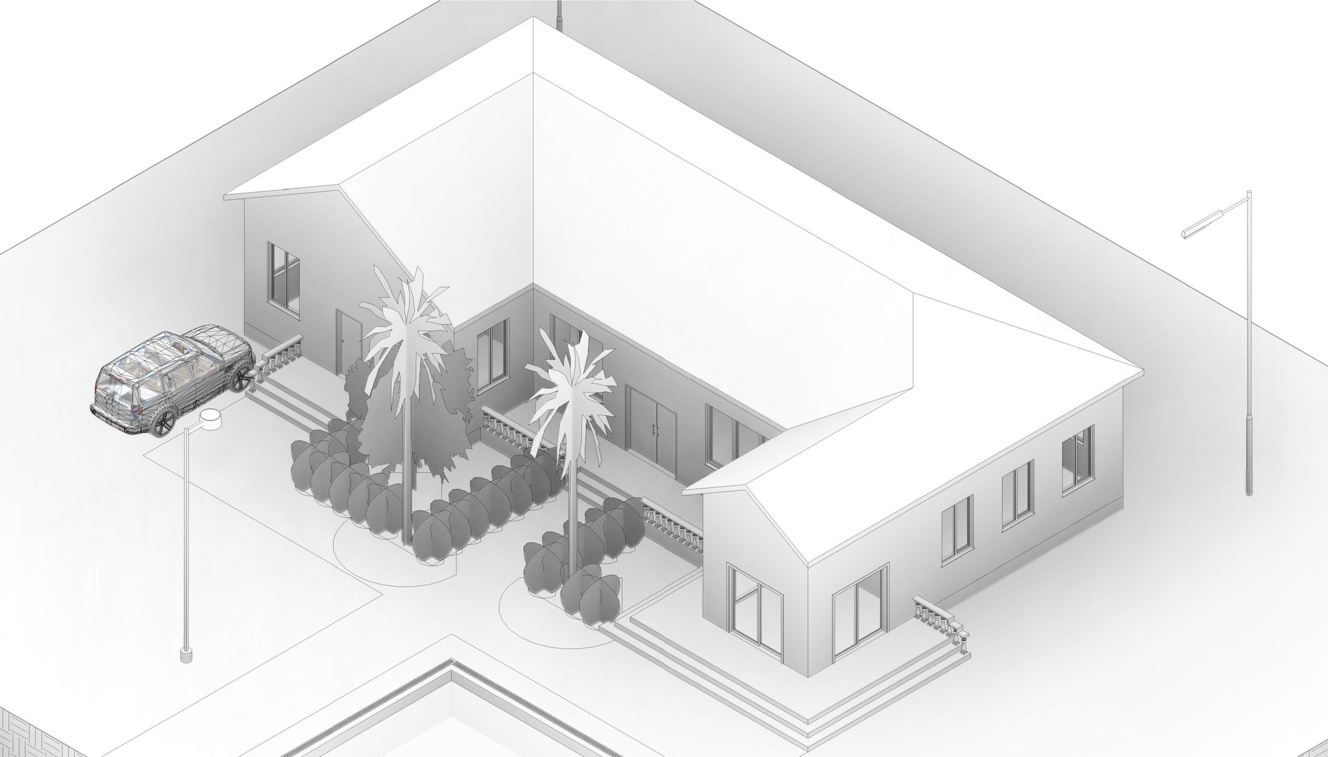 3D Resort House Pitched Roof With Swimming Pool - TurboSquid 2061747