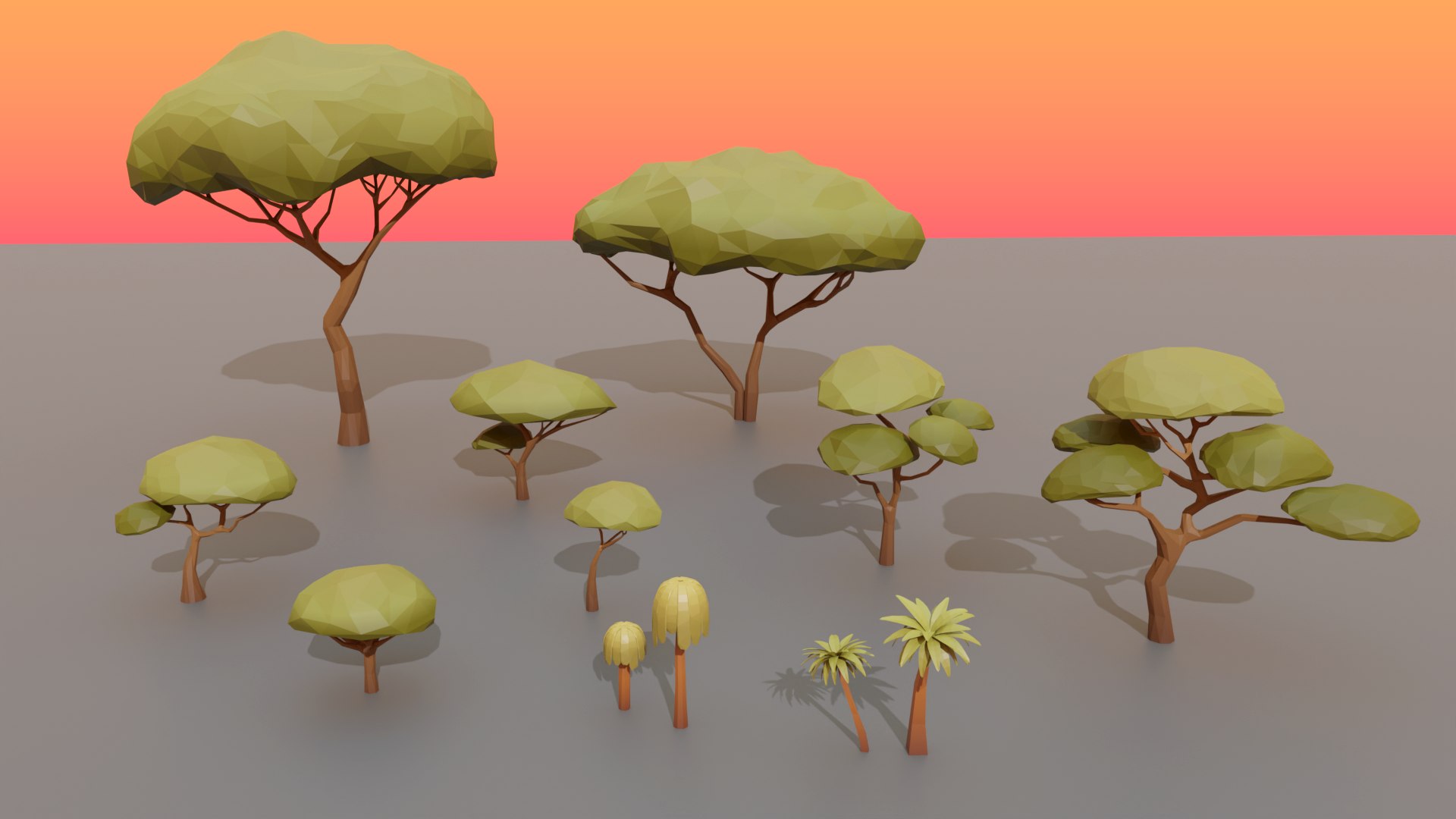 Collection Trees Savannah Biome Low Poly 3D Model - TurboSquid 2217198