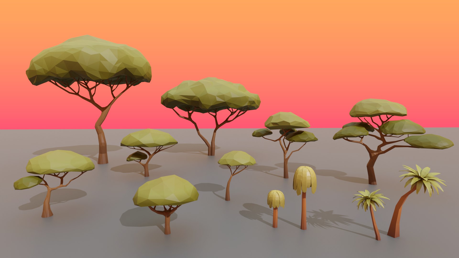 Collection Trees Savannah Biome Low Poly 3D Model - TurboSquid 2217198