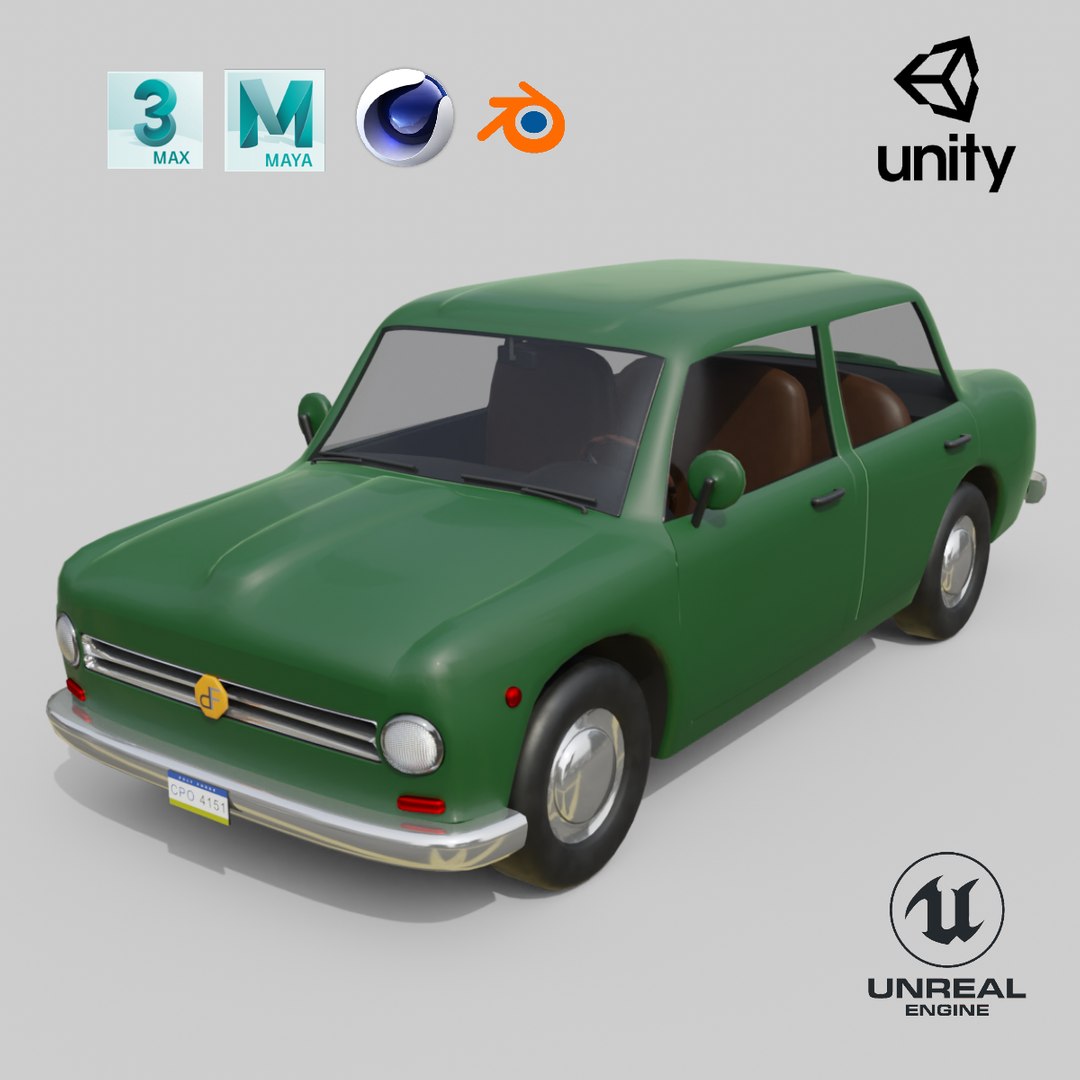 3D Low Poly Cartoon Style Vintage Car - TurboSquid 2267034