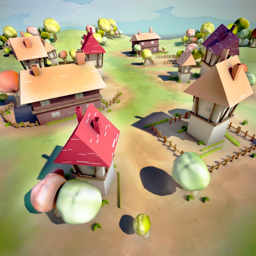 3d Model Cartoon Village Landscape