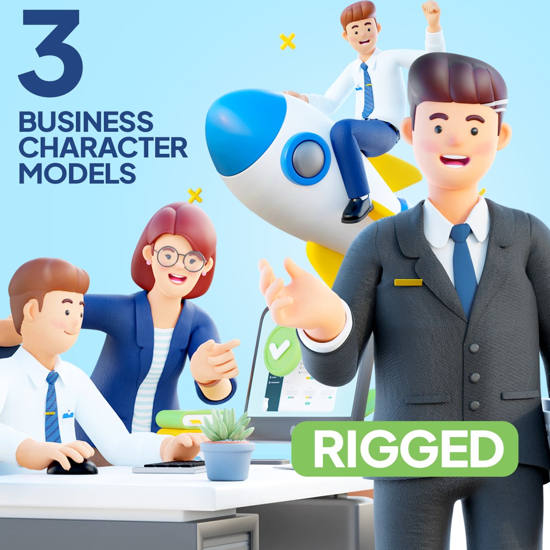 modelo 3d Simple Characters Office Team - Business Woman - Businessman - TurboSquid 2058824