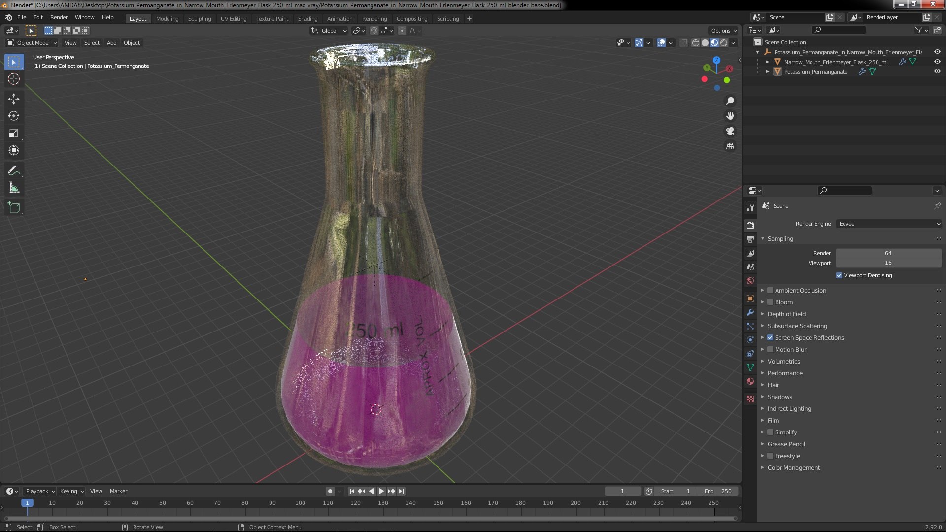 3D model Potassium Permanganate in Narrow Mouth Erlenmeyer Flask 250 ml ...